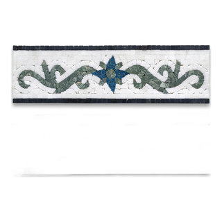 Elizabeth Emerald Sapphire Marble Mosaic Border Listello Tile Polished ...