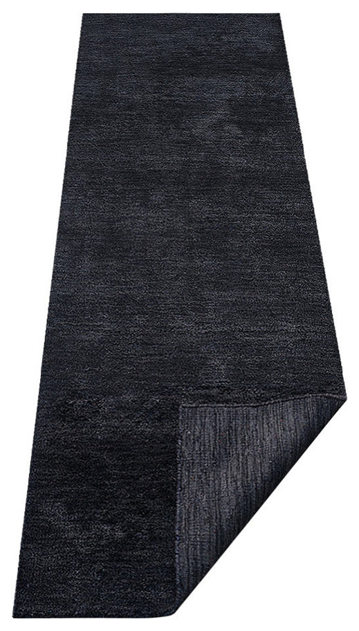 HAND KNOTTED LOOM SILK ECO-FRIENDLY AREA RUGS-Charcoal Color,Solid Design, [Runner] 2'8''x8 ...