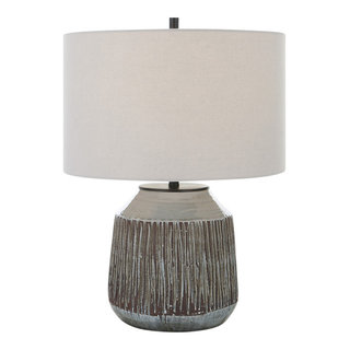 Rustic Rough Texture Blue Gray Crackle Ceramic Table Lamp 22 in ...