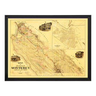 Monterey County Map Framed Art 1877, Vintage CA Wall Decor, 24x18 ...