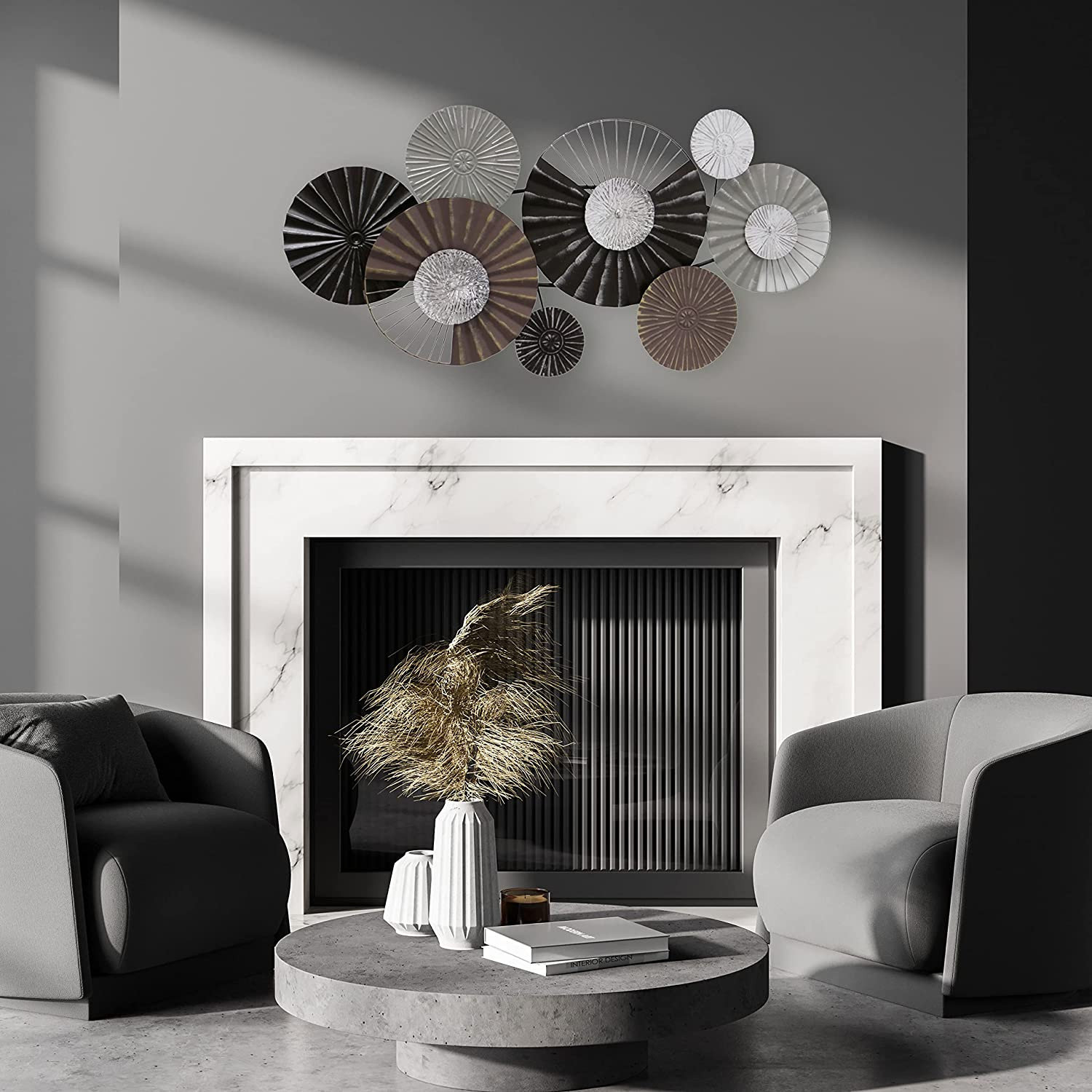 Modernist Floating Roundels Wall Sculpture, 39.5" - Farmhouse - Metal ...