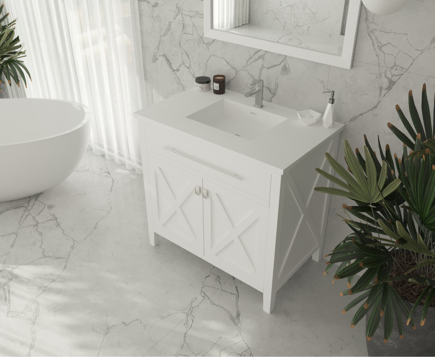 Forever VIVA Stone 36" Matte White Solid Surface Countertop With ...