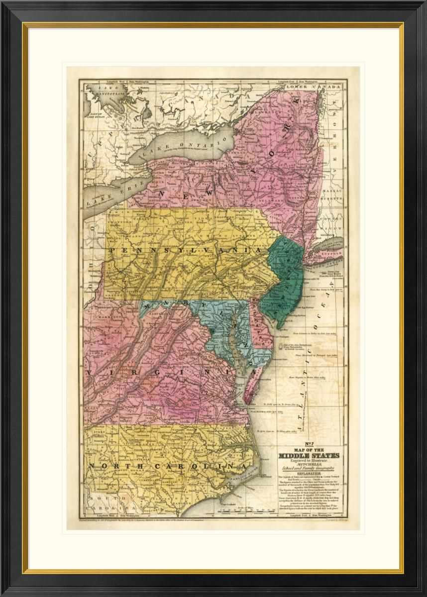 "Map of the Middle States, 1839" by Samuel Augustus Mitchell, 24x32 ...