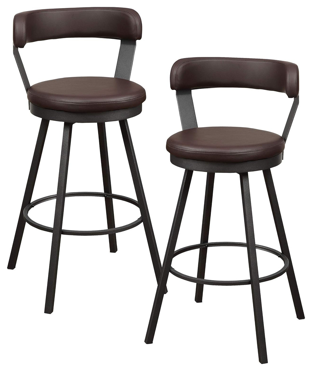 Set of 2 Modern Swivel Bar Stools with Silver Metal Frame and Faux ...