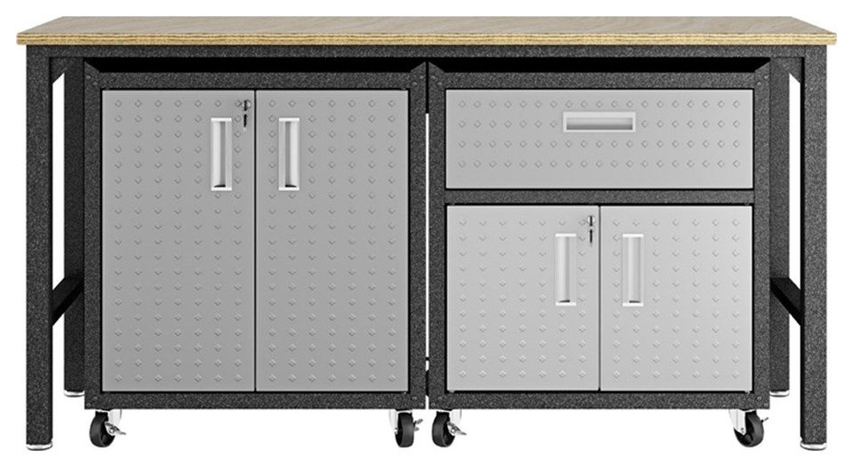 Pemberly Row 3-Piece Modern Metal Mobile Garage Cabinet Set in Gray ...