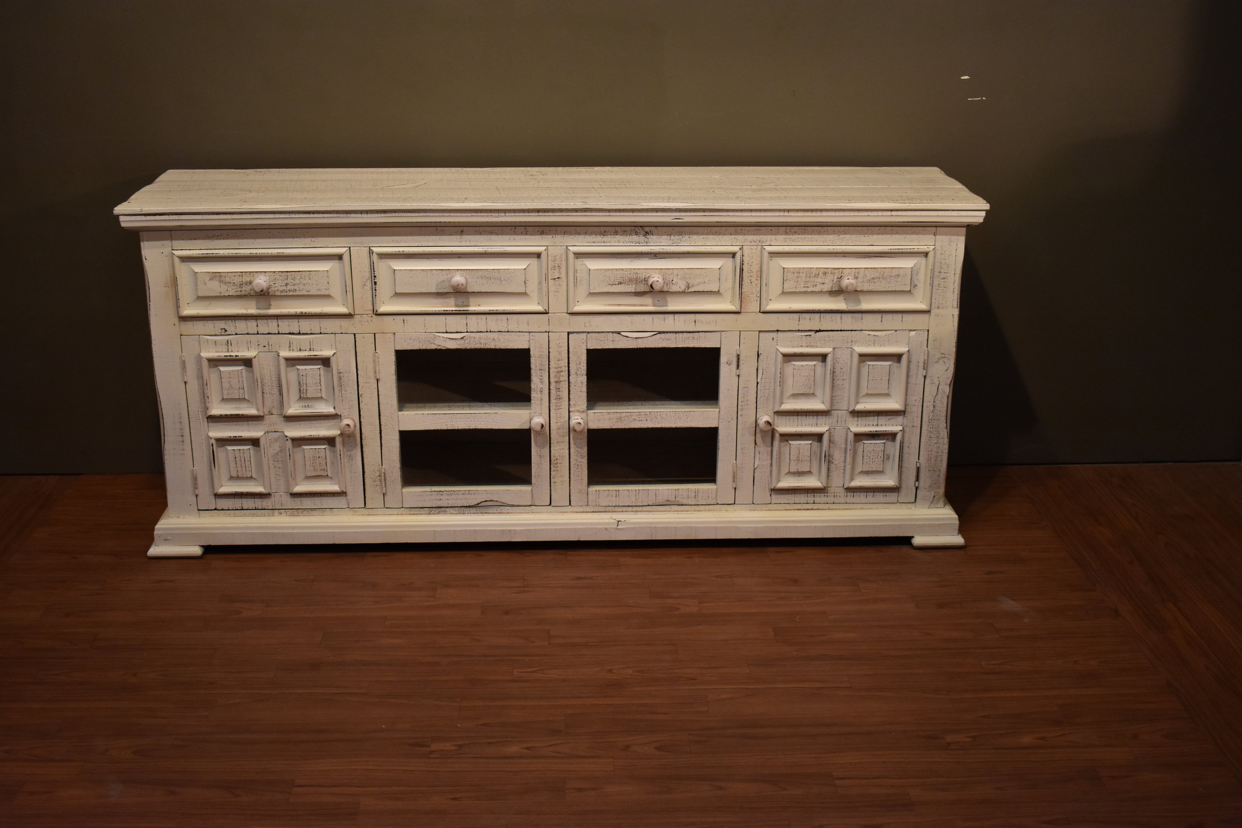 Rustic Solid Wood 73" Whitewashed TV Stand - Farmhouse - Entertainment ...