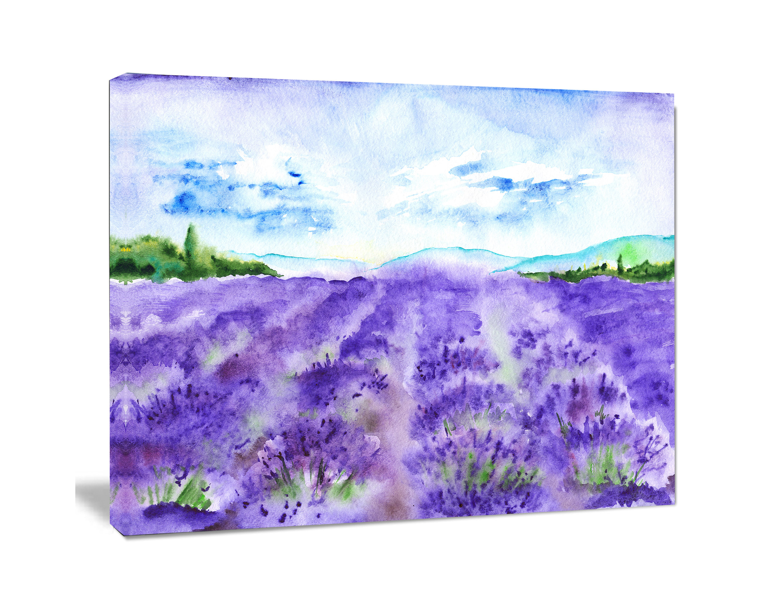 Lavender Fields Watercolor, Landscape Canvas Art Print, 20"x12 ...