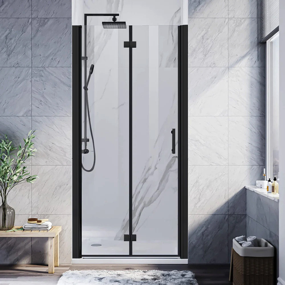 Sunny Shower 1/4" Frameless Black Finish Bi-Fold Shower Door ...