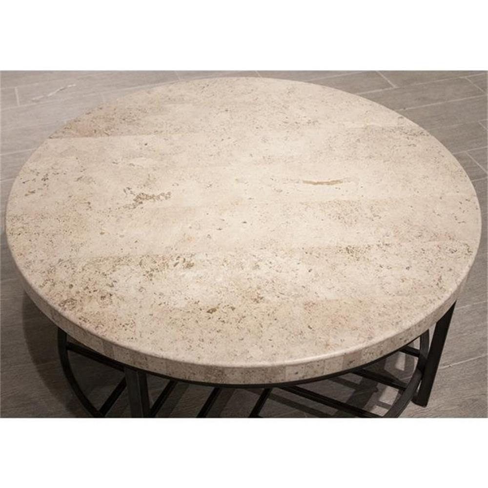 Bowery Hill Contemporary Round Stone Top Coffee Table in Alabaster ...
