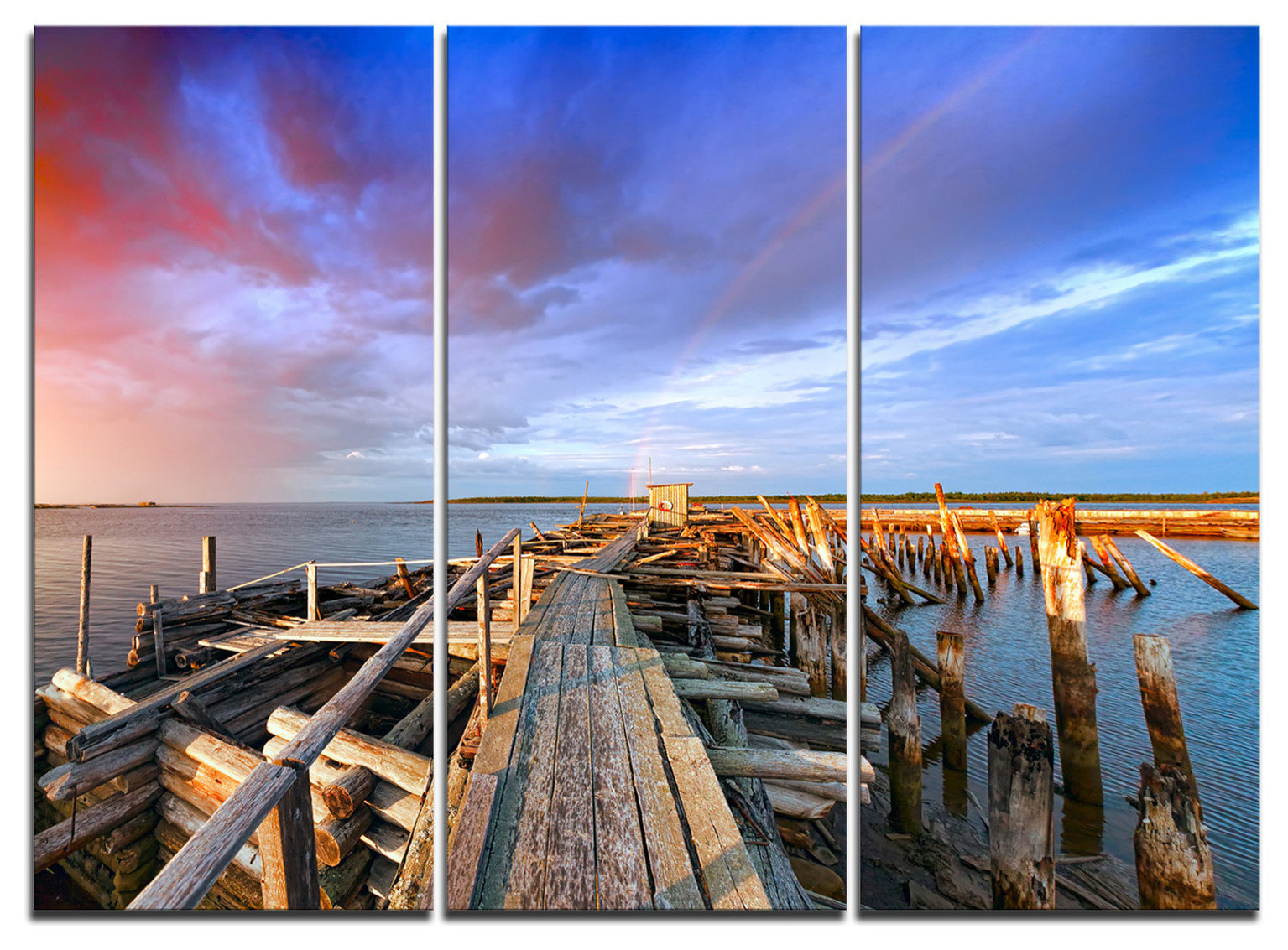 "Abandoned Wooden Pier and Blue Sky" Sea Bridge Wall Artwork, 36"x28" 3 ...