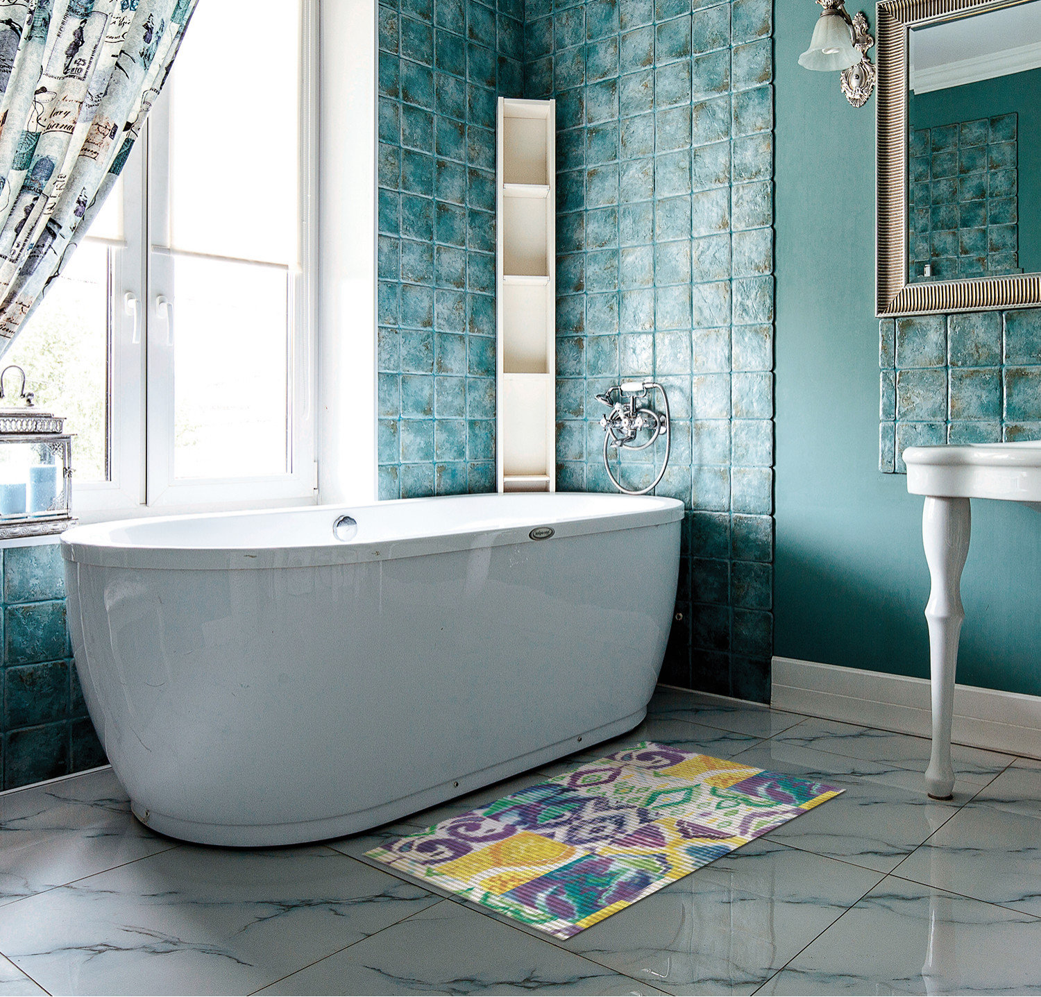 Patchwork PVC Bathroom Mat, Multicolored, 26" x 31", Covers 5.5 sq ft ...