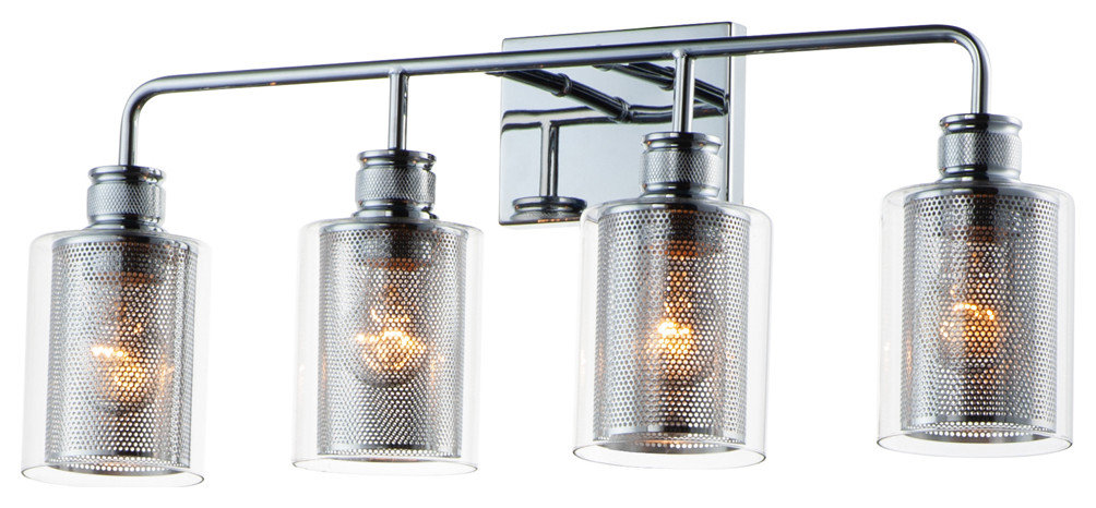 Filigree 4-Light Bath Vanity in Polished Chrome with Clear Glass ...