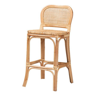 Baxton Studio Adrena Modern Bohemian Natural Brown Rattan Bar Stool ...