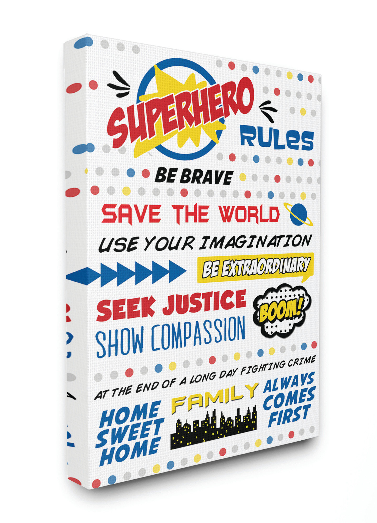 Stupell Industries Comic Book Dots Super Hero Rules Typography, 24"x30 ...