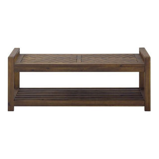 Walker Edison 48" Chevron Acacia Wood Patio Storage Bench, Dark Brown ...