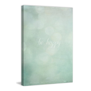 "Be Happy Text" Painting Print on Wrapped Canvas, 20x30 - Contemporary ...