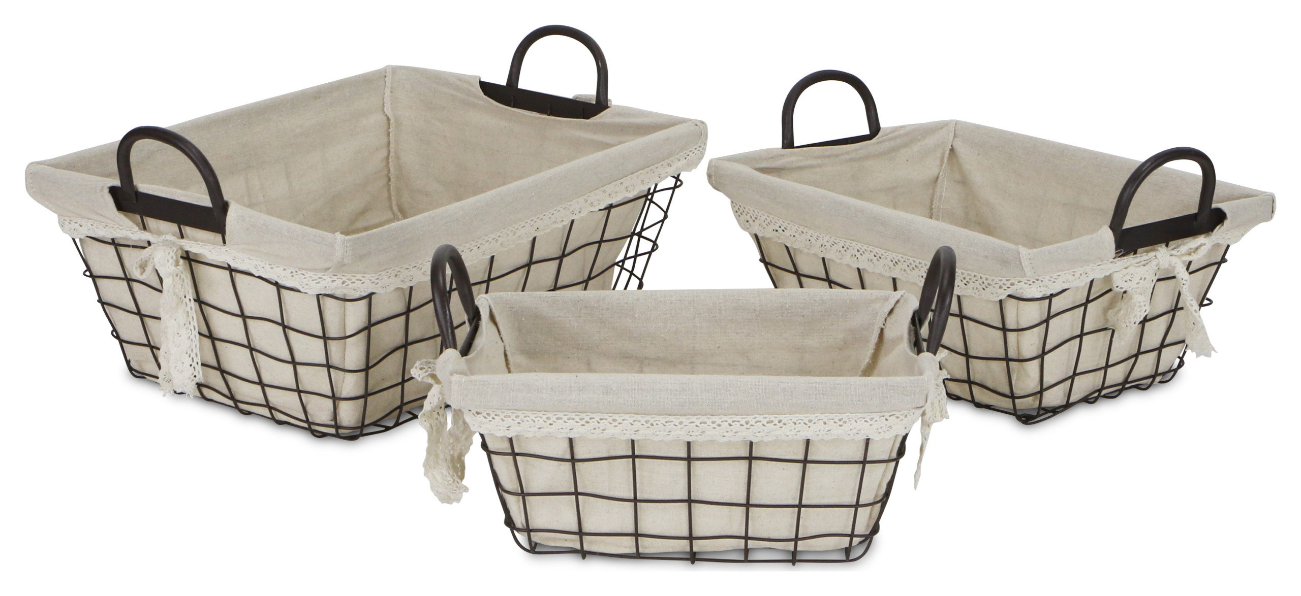 Caden 3-Piece Fabric Lined Wire Baskets - Farmhouse - Baskets - by ...
