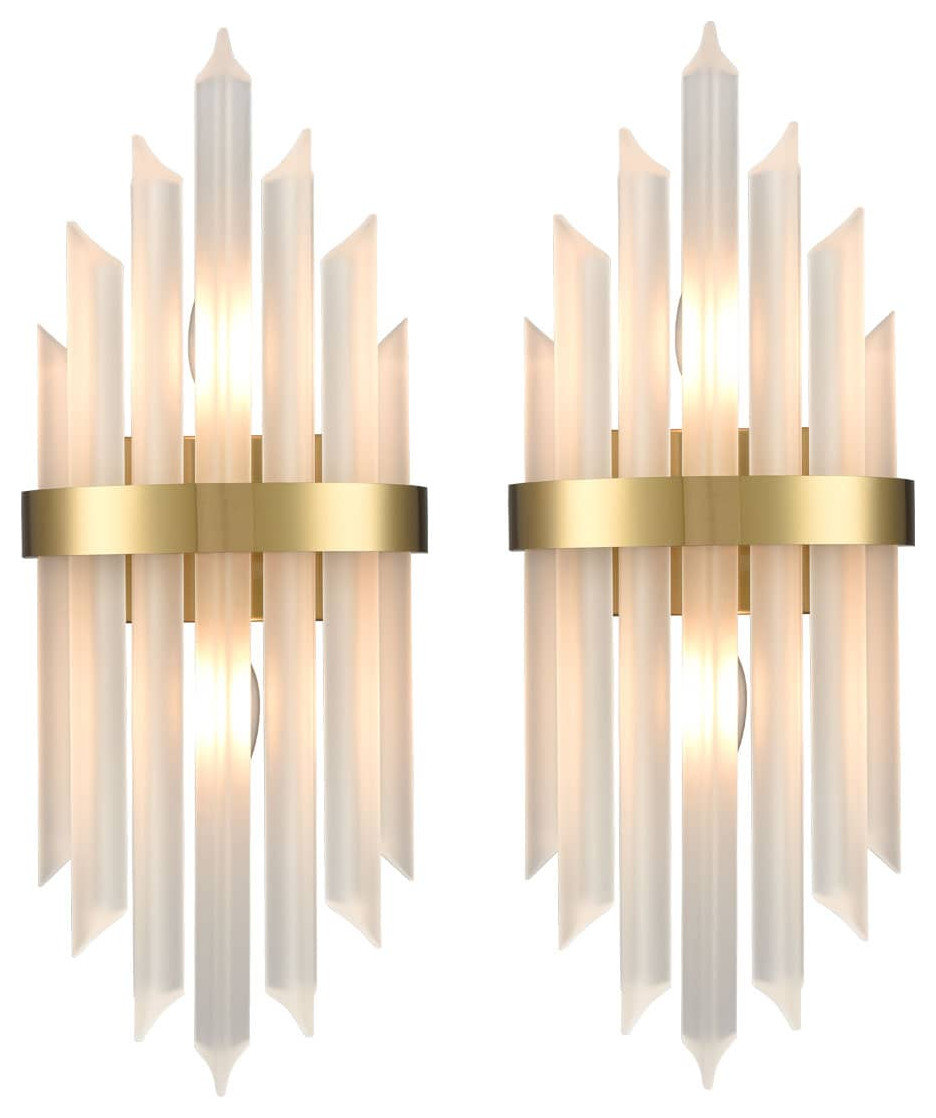 Modern Gold Wall Sconces Set of Two With Crystal Frosted Glass ...