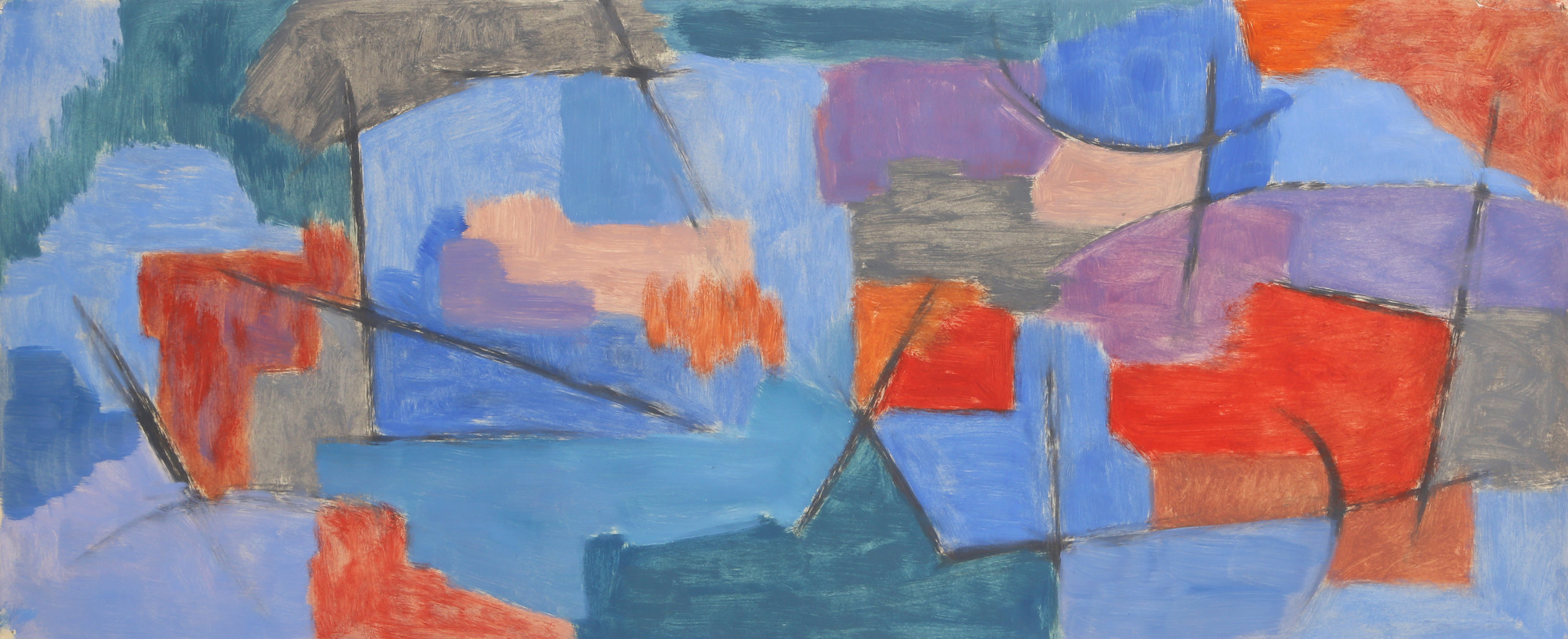 Cubist Abstract, Red and Blue, Laurent Marcel Salinas, 25.5x11 ...