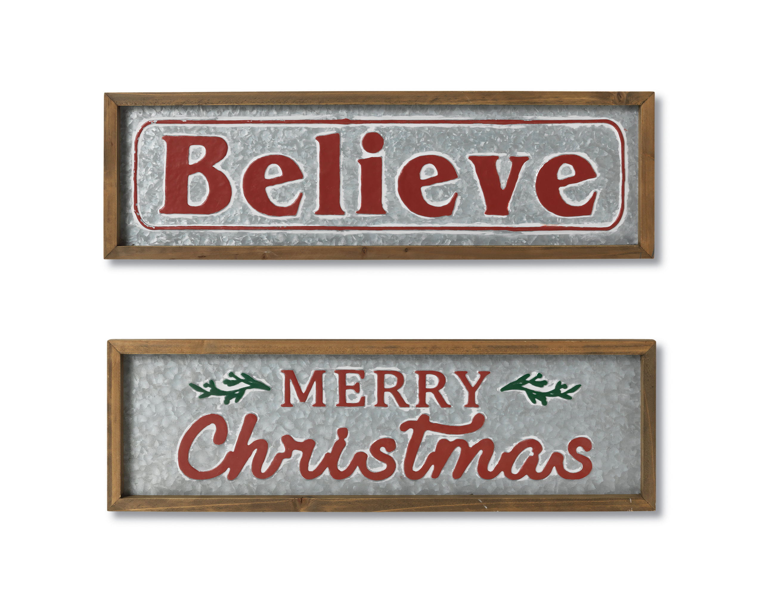 Set of 2 6-in L Wood & Metal Holiday Wall Sign - Farmhouse - Holiday ...