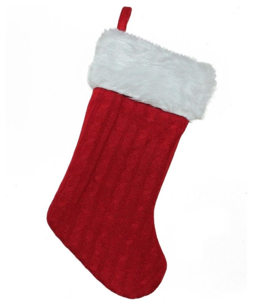15.75" Cable Knit and Faux Fur Cuff Decorative Christmas Stocking ...