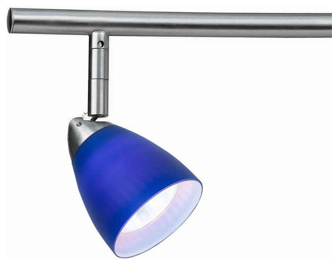 3 Light 120V Metal Track Light Fixture with Glass Shade in Silver and ...