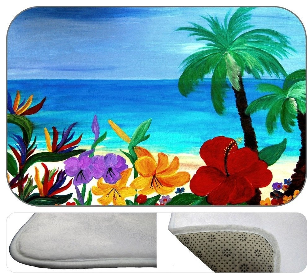 Tropical Flowers Plush Bath Mat, 20"x15" - Tropical - Bath Mats - by ...