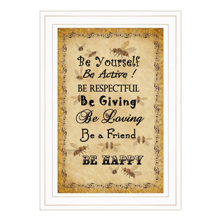 BEE HAPPY White Framed Print Wall Art - Contemporary - Prints And ...