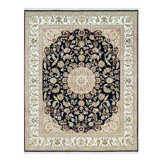 Dark Night Blue Nain Floral Design 250 KPSI Hand Knotted Oriental Rug 7 ...