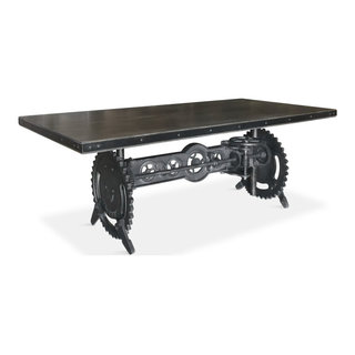Steampunk Adjustable Dining Table - Iron Crank Base - Gray Top ...