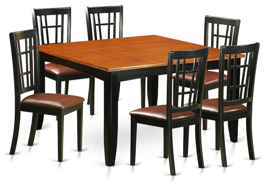 7-Piece Dining Room Set, Table and 6 Chairs, Black/Cherry ...