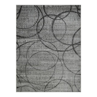 Allstar Living Room Area Rug with Weathered Rings design in Grey ...