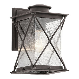 Argyle 1-Light Small Outdoor Wall Lantern, Weathered Zinc/Clear Seed ...