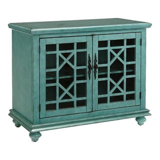 Bowery Hill Traditional Wood TV Stand for TVs up to 38" in Antique Teal ...