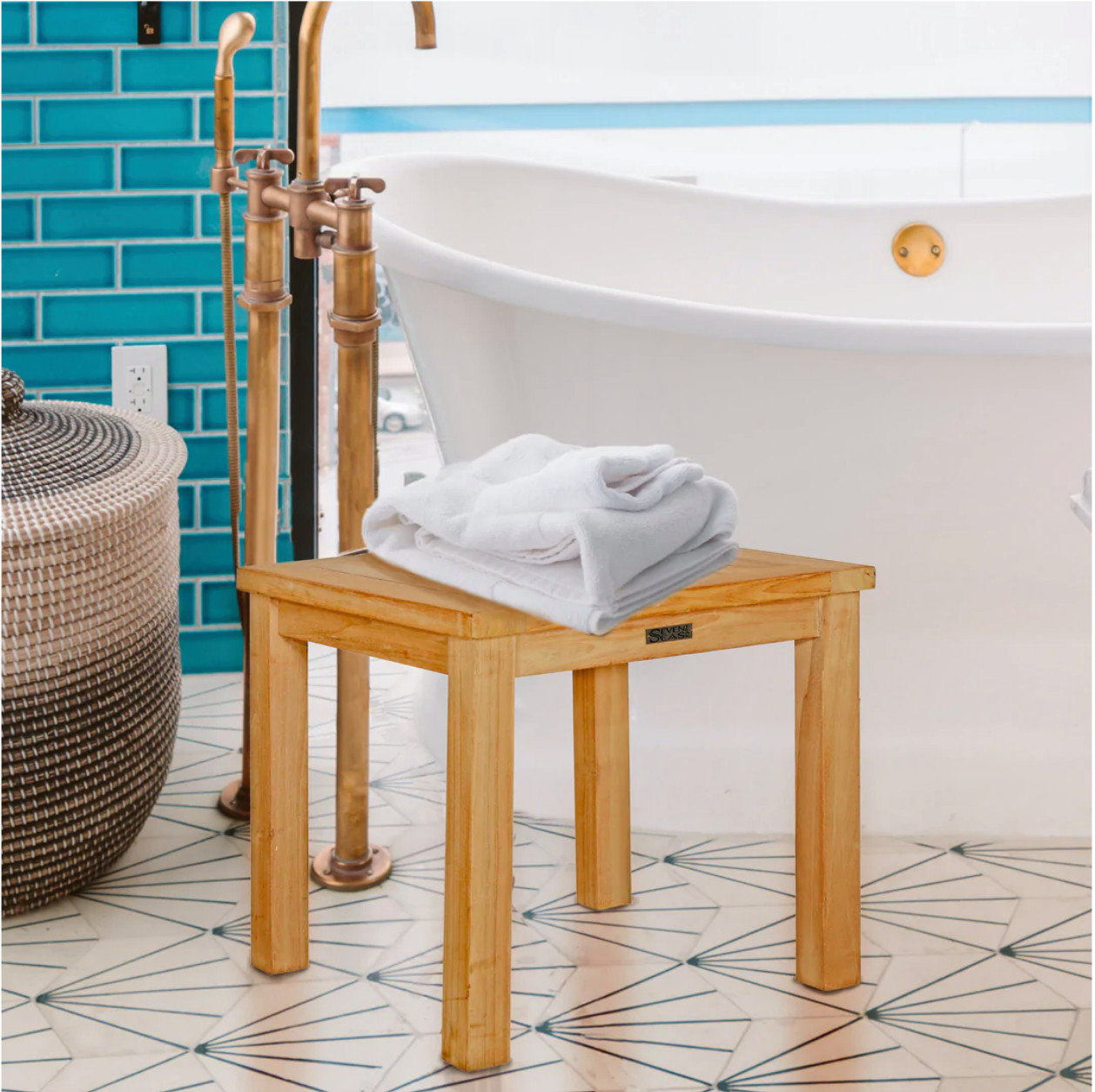 Teak Wood Somers Bathroom Side Table, Large - Transitional - Shower ...