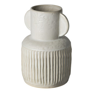 12" Whitewash Handled Textured Ceramic Vase - Transitional - Vases - by ...