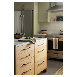 Rift Cut White Oak Accent Kitchen Island with Storage in Sage Green ...