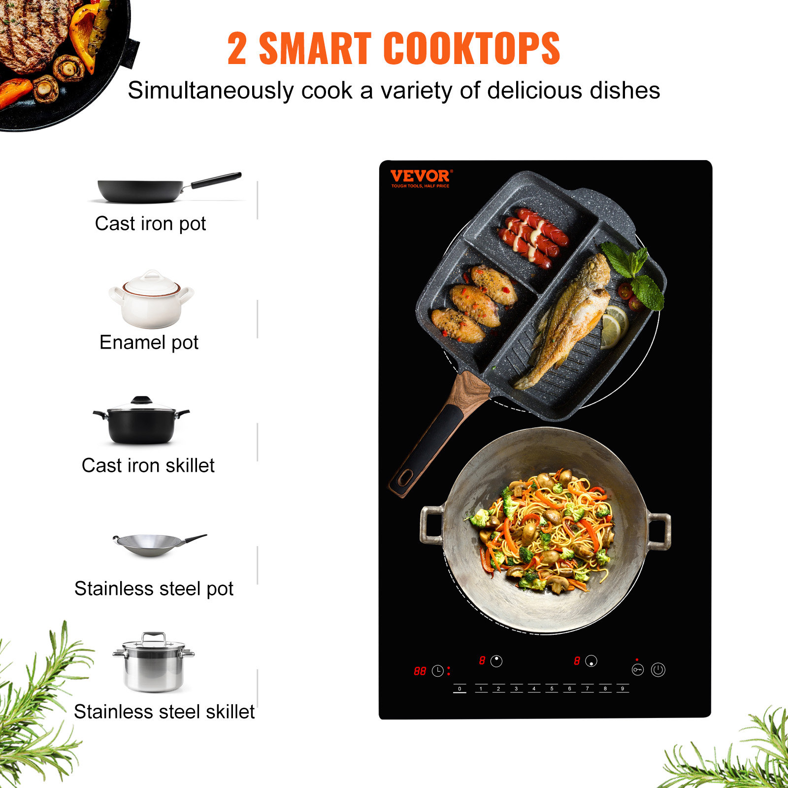 VEVOR Electric Cooktop Multi-Burners Ceramic Glass Stove Top Touch ...