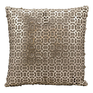 Mina Victory Couture Natural Hide Bias Laser Cut Gold-Beige Throw ...