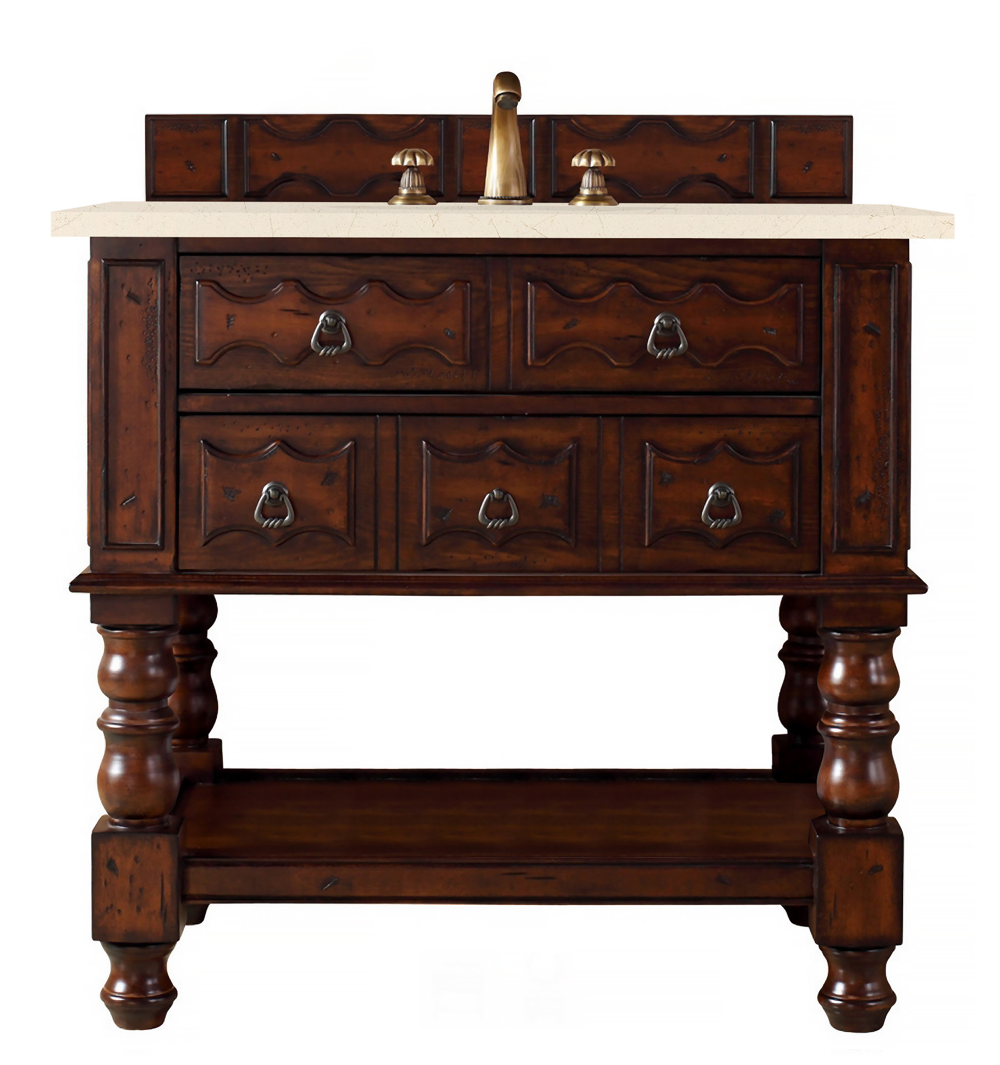 Castilian 36" Single Vanity Cabinet, Aged Cognac, Eternal Marfil Quartz ...