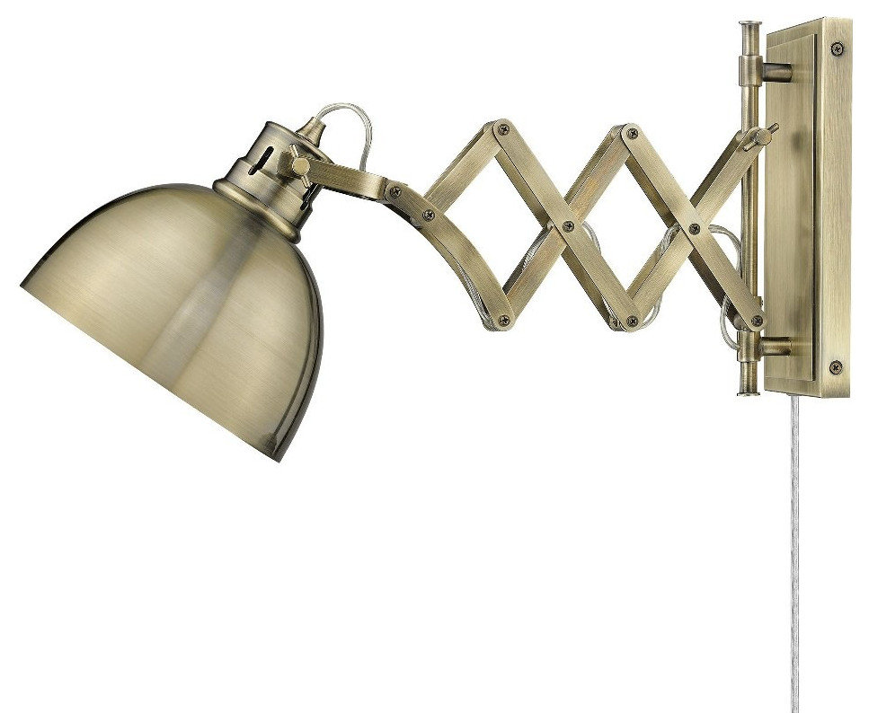 1 Light Articulating Wall Sconce-Aged Brass Finish-Matte Black Shade ...