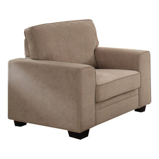 Fabric Upholstered Wooden Chair Welt Trim Pillow Backrest, Beige ...