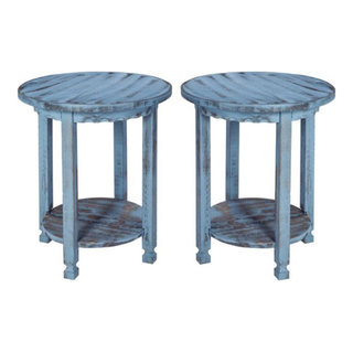 Home Square Country Cottage Round End Table in Blue Antique Finish ...