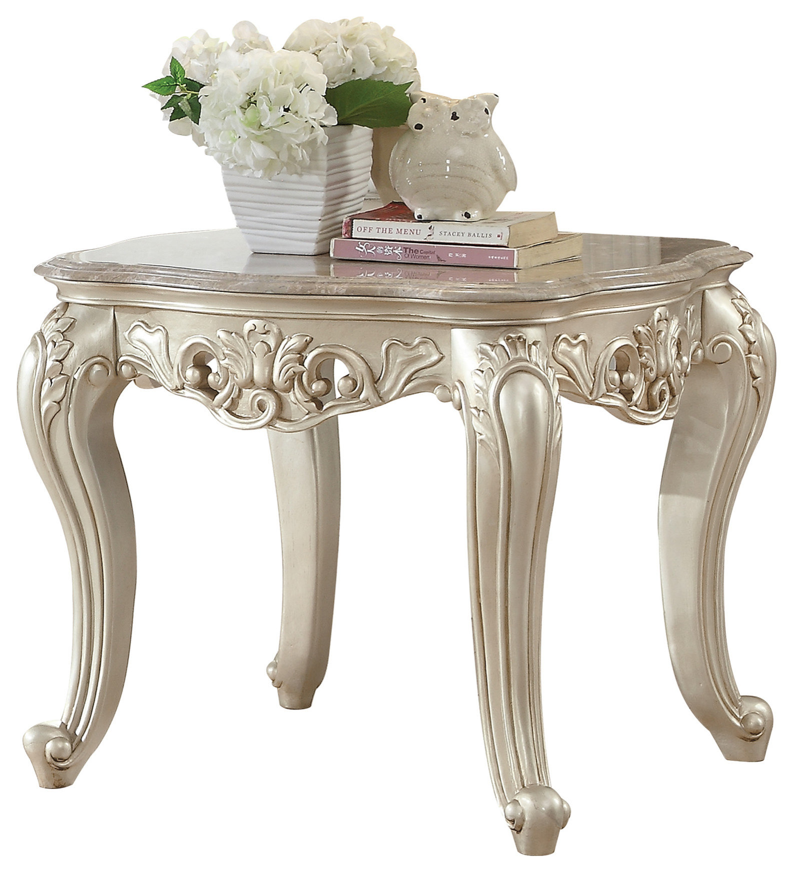 Benzara Traditional Style Marble Top End Table with Poly Resin ...