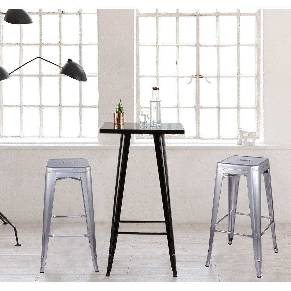 Silver Backless Metal Bar Stools, Set of 4 - Industrial - Bar Stools ...