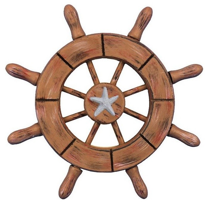 Rustic Wood Finish Decorative Ship Wheel With Starfish 6'', Boat Wheel ...