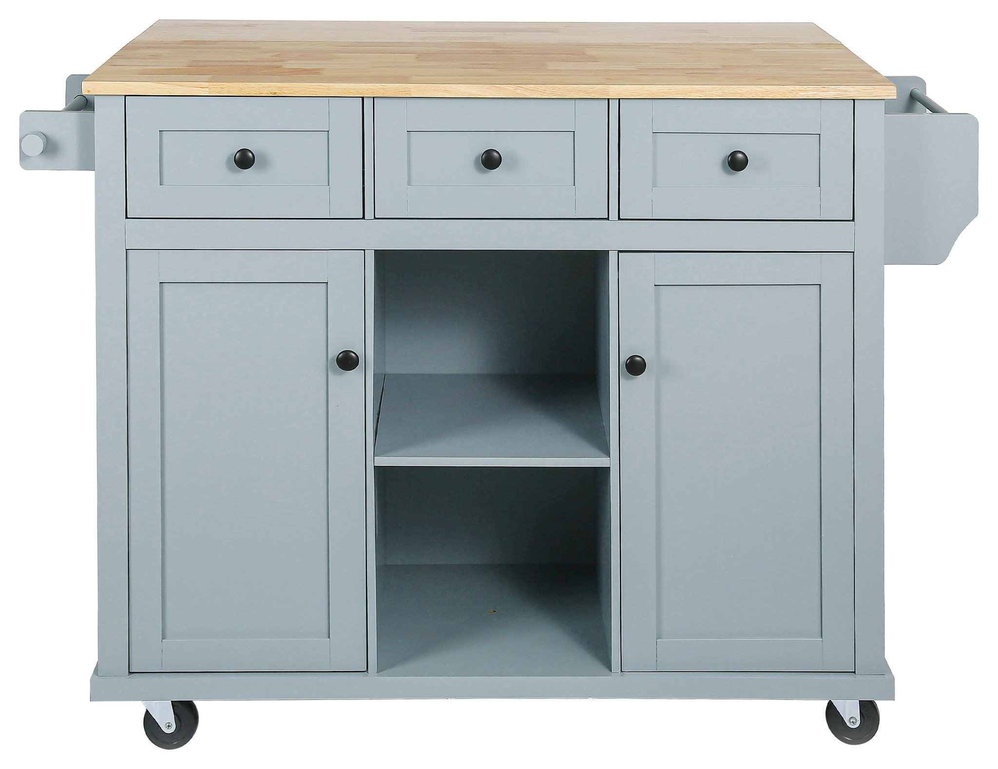 Gewnee Kitchen Cart With Rubber Wood Drop-Leaf Countertop ...