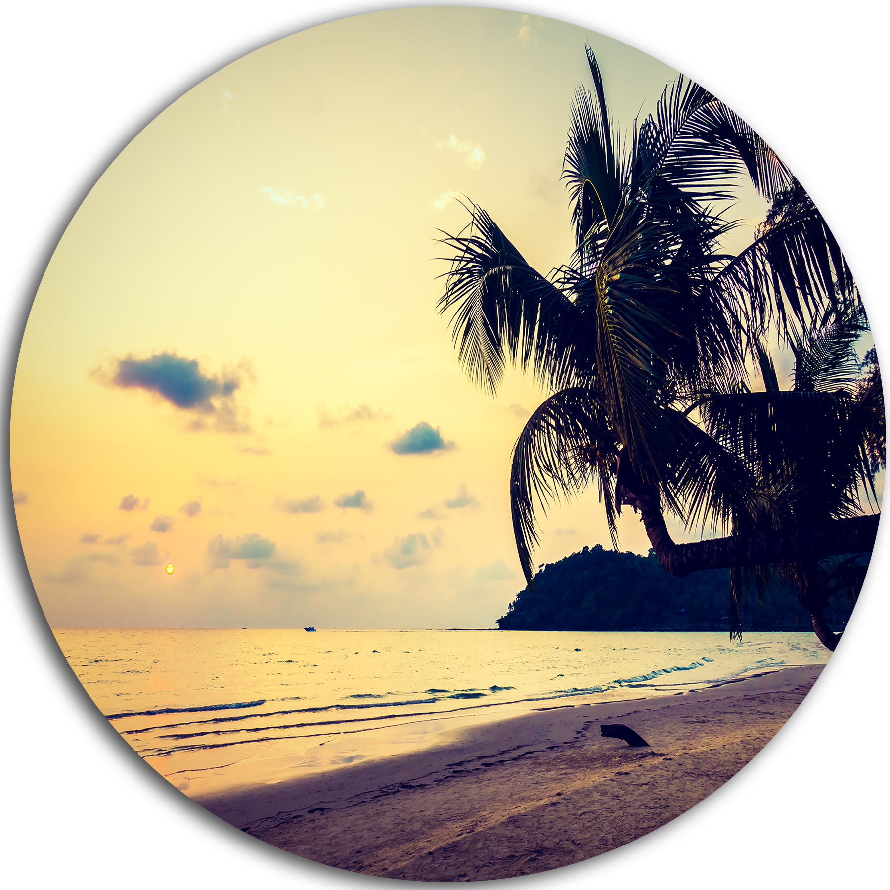 Silhouette Coconut Tree, Seashore Disc Metal Artwork, Disc of 23 inch ...