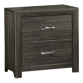 Transitional Wooden Nightstand with 2 Drawers and Metal Bar Handles ...