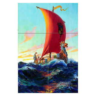 Tile Mural Pirate Ship Captains Boat Sea Waves Kitchen Backsplash, 4.25 ...